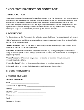Executive Protection Contract Template - Fill and Sign Printable ...