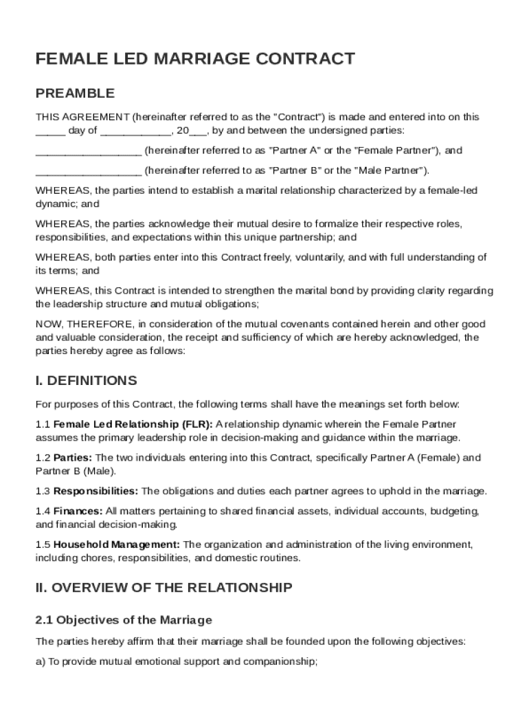 Female Led Marriage Contract Template: Fill out & sign online | DocHub