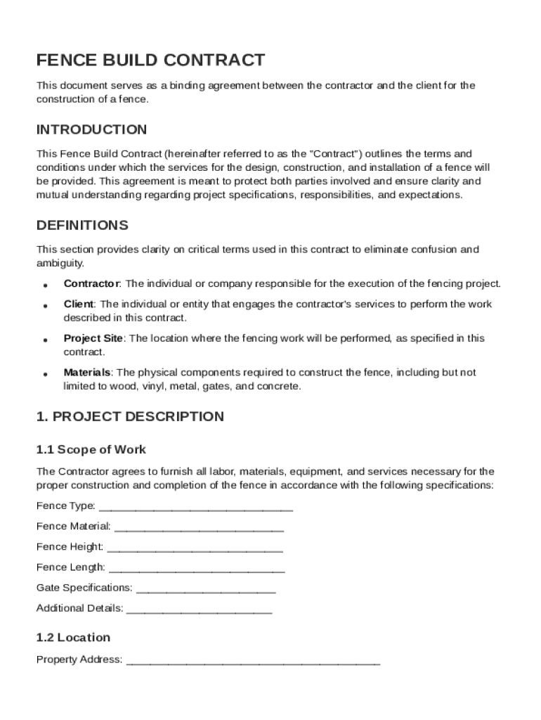 Fence Build Contract Template: Fill out & sign online | DocHub