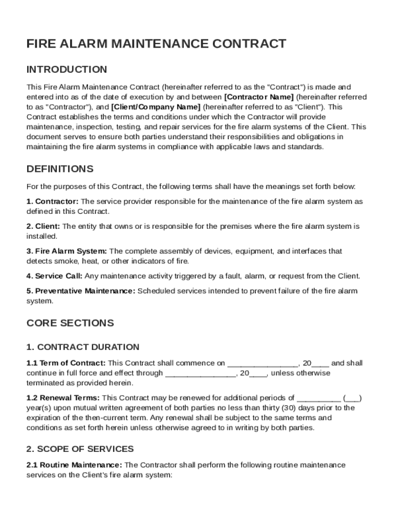 Fire Alarm Maintenance Contract Template: Fill out & sign online | DocHub