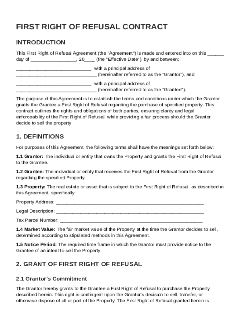First Right Of Refusal Contract Template Form - Fill Online, Printable ...