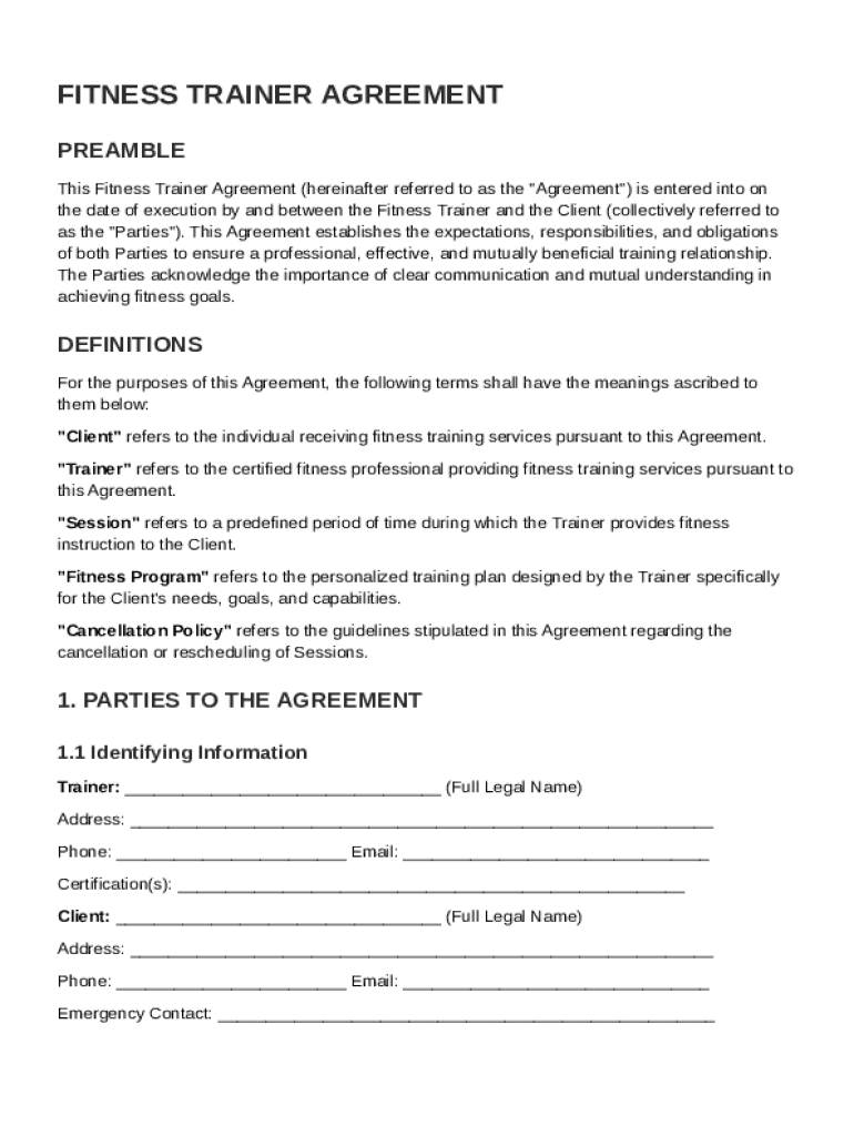 Fitness Trainer Contract Template Form - Fill Online, Printable ...