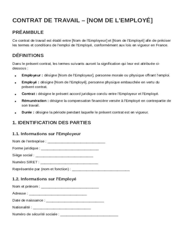 French Employment Contract Template: Fill out & sign online | DocHub