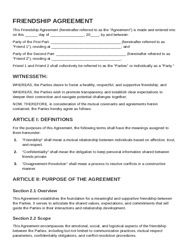 Friendship Contract Template Form - Fill Online, Printable, Fillable ...
