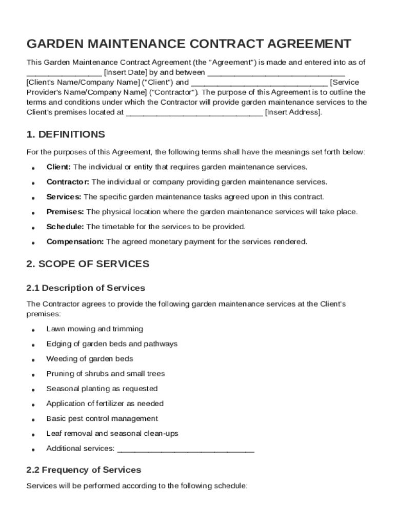 Garden Maintenance Contract Template: Fill out & sign online | DocHub