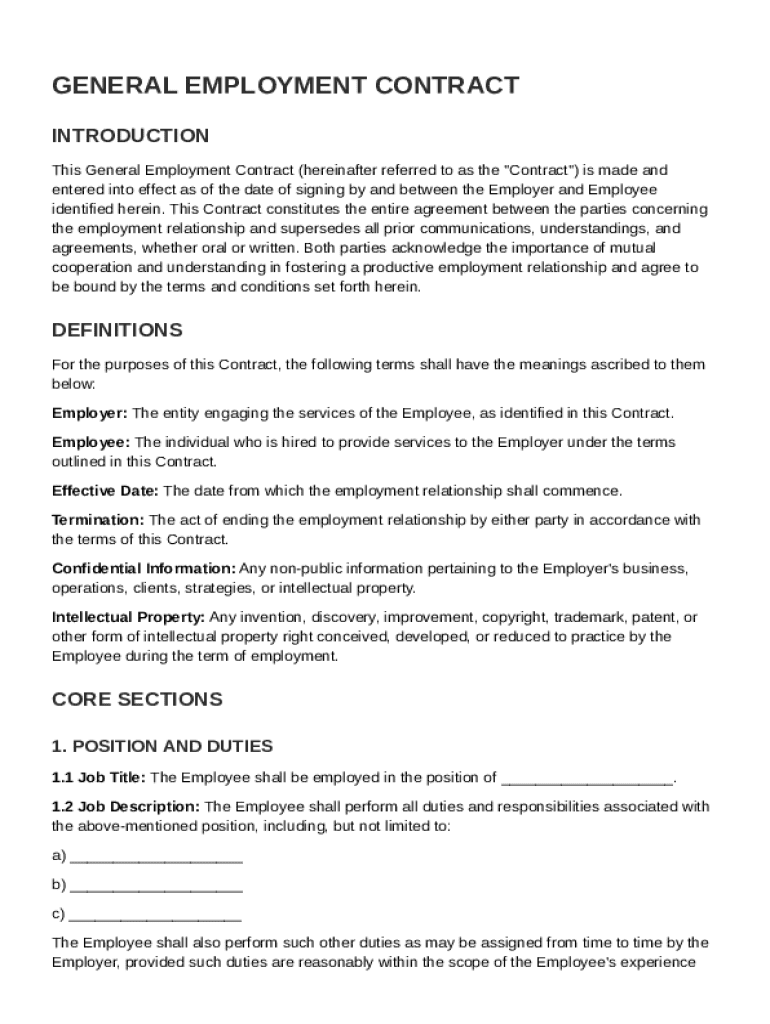 Fillable Online General Employment Contract Template Fax Email Print ...