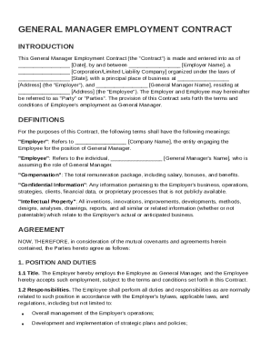 General Manager Employment Contract Template - Fill and Sign Printable ...