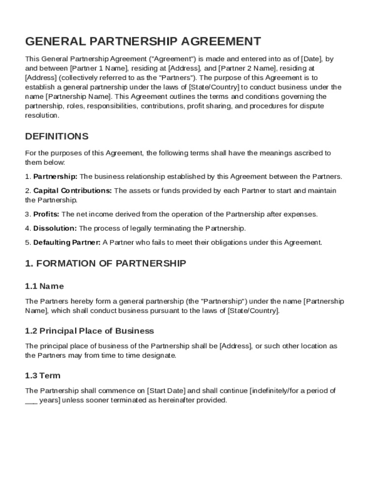 General Partnership Contract Template Form - Fill Online, Printable ...