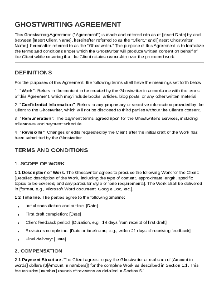 Ghost Writ Contract Template: Fill out & sign online | DocHub