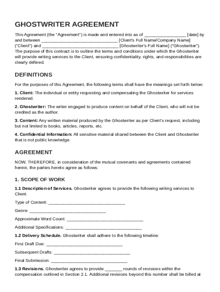 Ghost Writer Contract Template: Fill out & sign online | DocHub