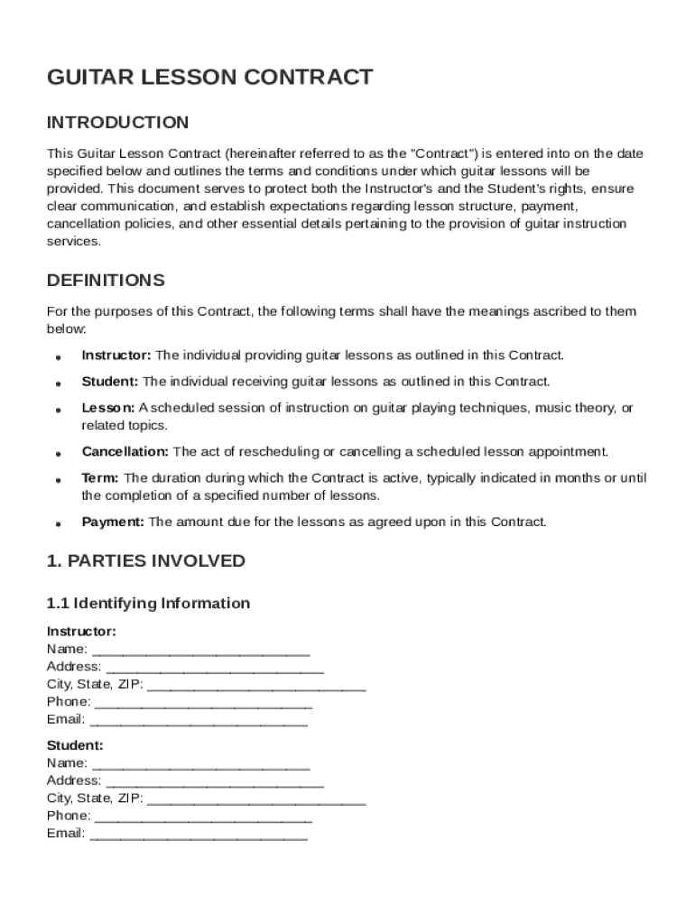 Guitar Lesson Contract Template: Fill out & sign online | DocHub
