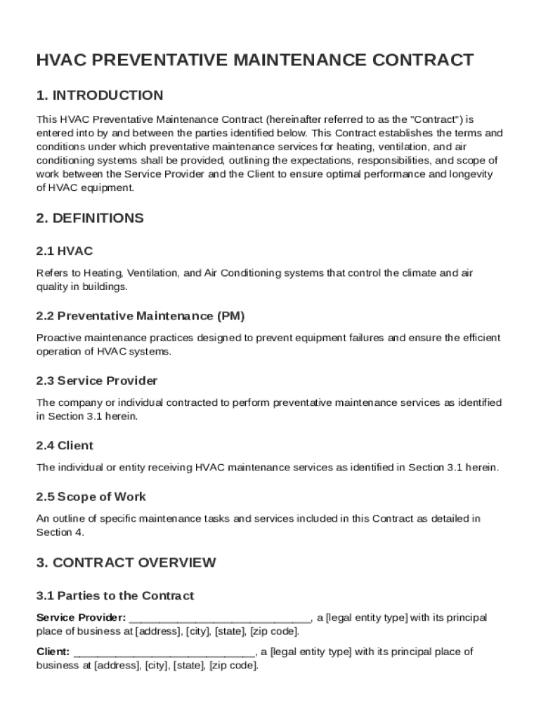 HVAC Preventative Maintenance Contract Template: Fill out & sign online ...