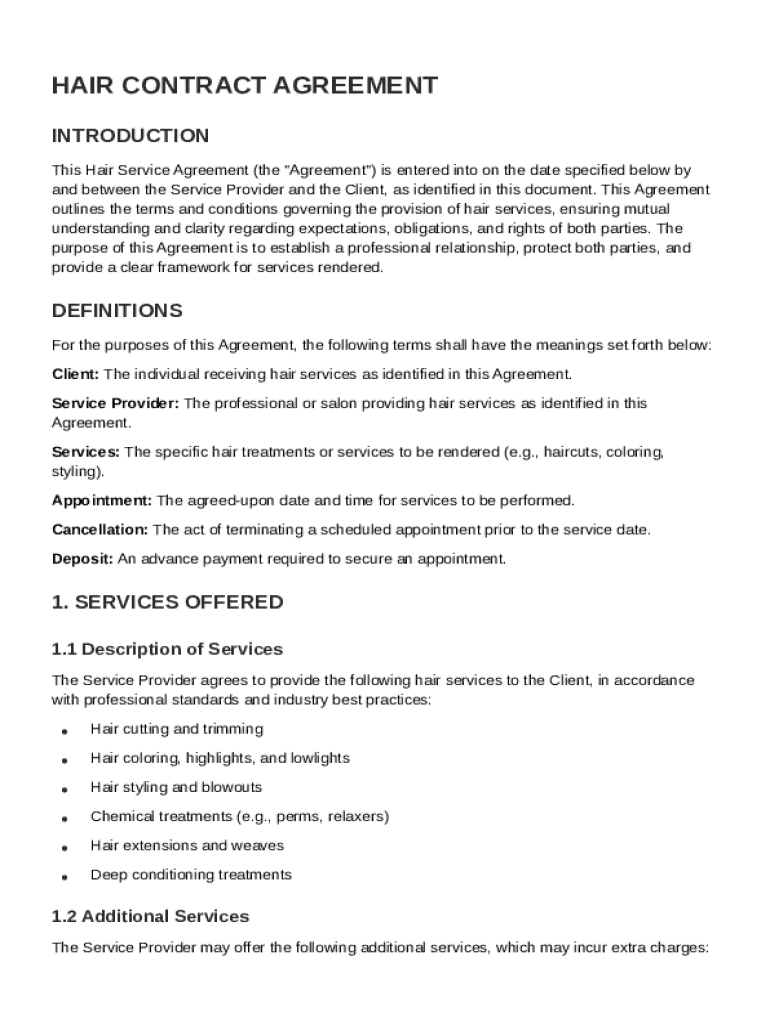 Hair Contract Template: Fill out & sign online | DocHub