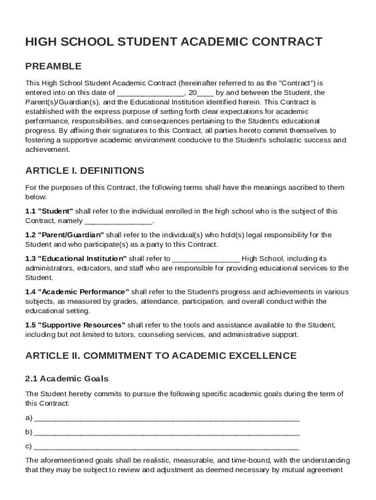 High School Student Academic Contract Template: Fill out & sign online ...