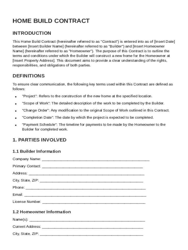 Home Build Contract Template Form - Fill Online, Printable, Fillable ...