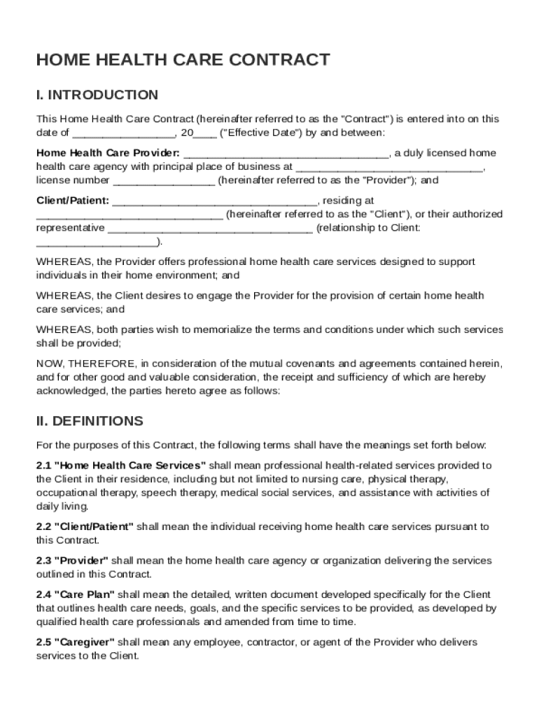 Home Health Care Contract Template: Fill out & sign online | DocHub