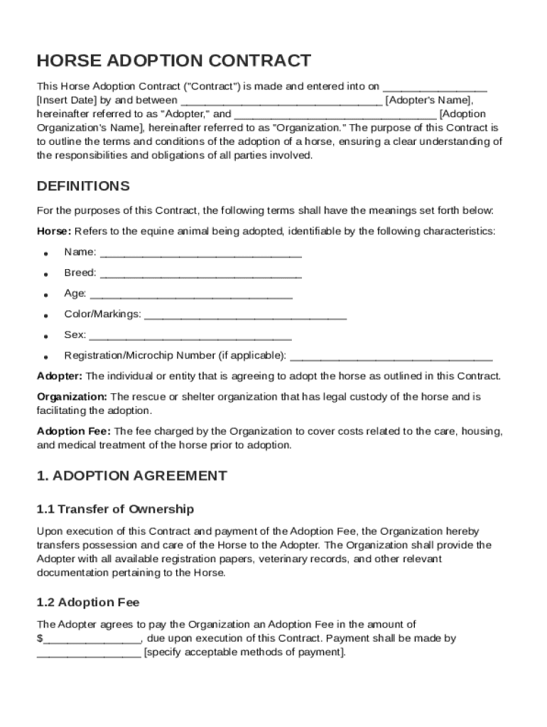 Horse Adoption Contract Template: Fill out & sign online | DocHub