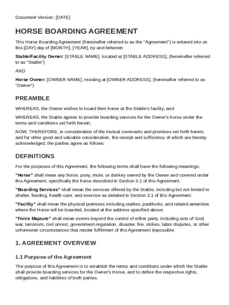 Horse Board Contract Template: Fill out & sign online | DocHub