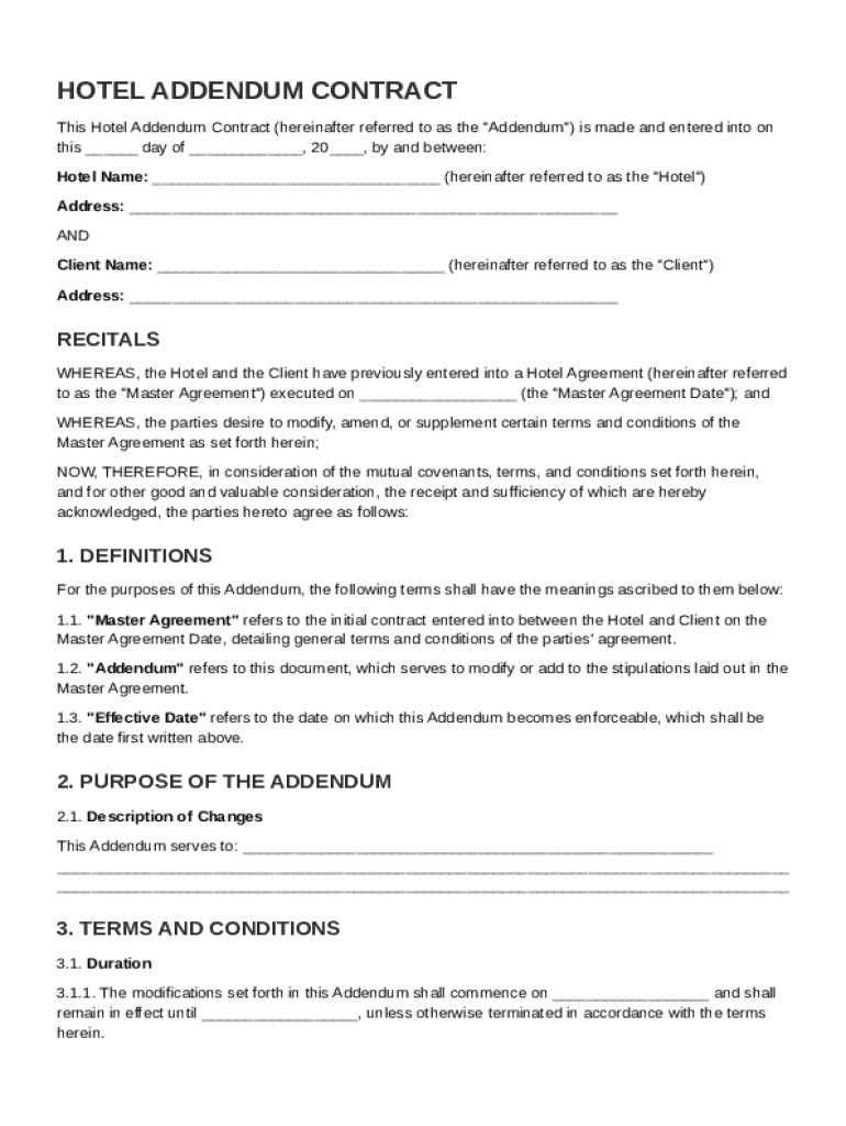 Hotel Addendum Contract Template Form - Fill Online, Printable ...
