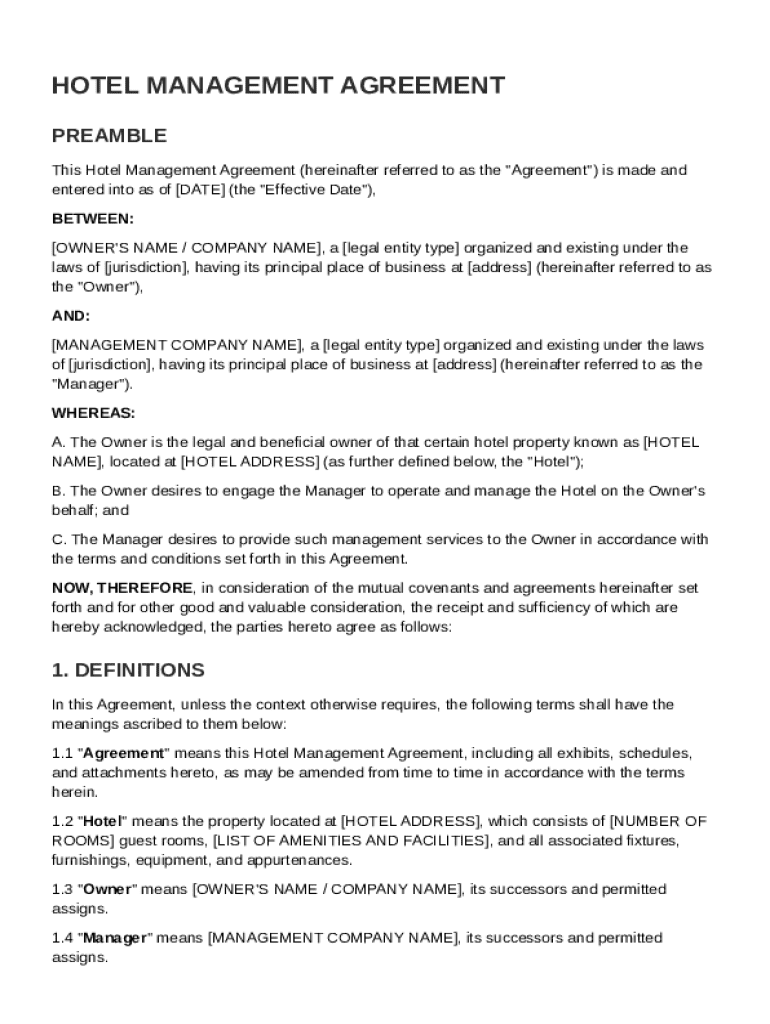 Hotel Management Contract Template Form - Fill Online, Printable ...