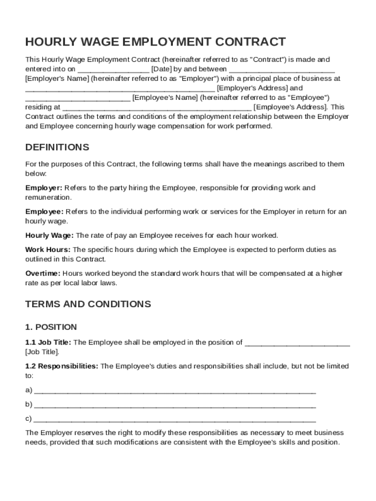 Hourly Wage Contract Template: Fill out & sign online | DocHub