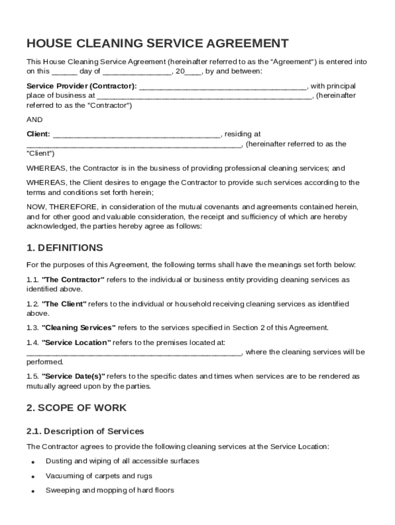 House Clean Contract Template: Fill out & sign online | DocHub