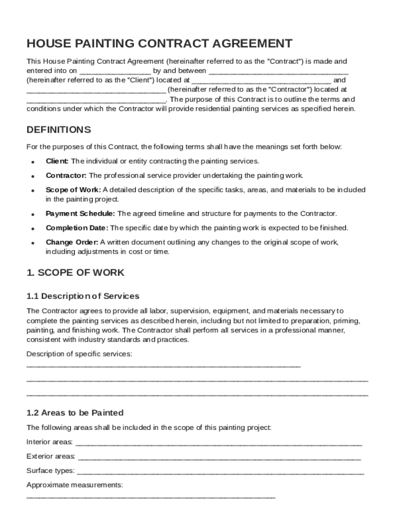 House Paint Contract Template Form - Fill Online, Printable, Fillable ...