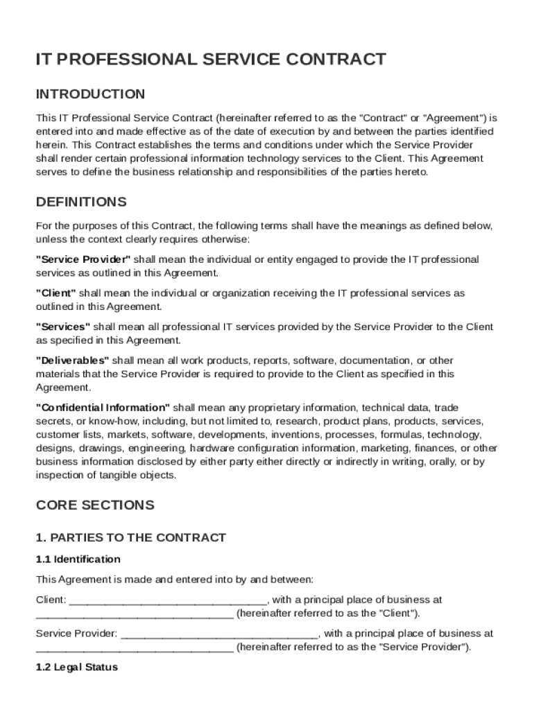 Fillable Online IT Professional Service Contract Template Fax Email ...