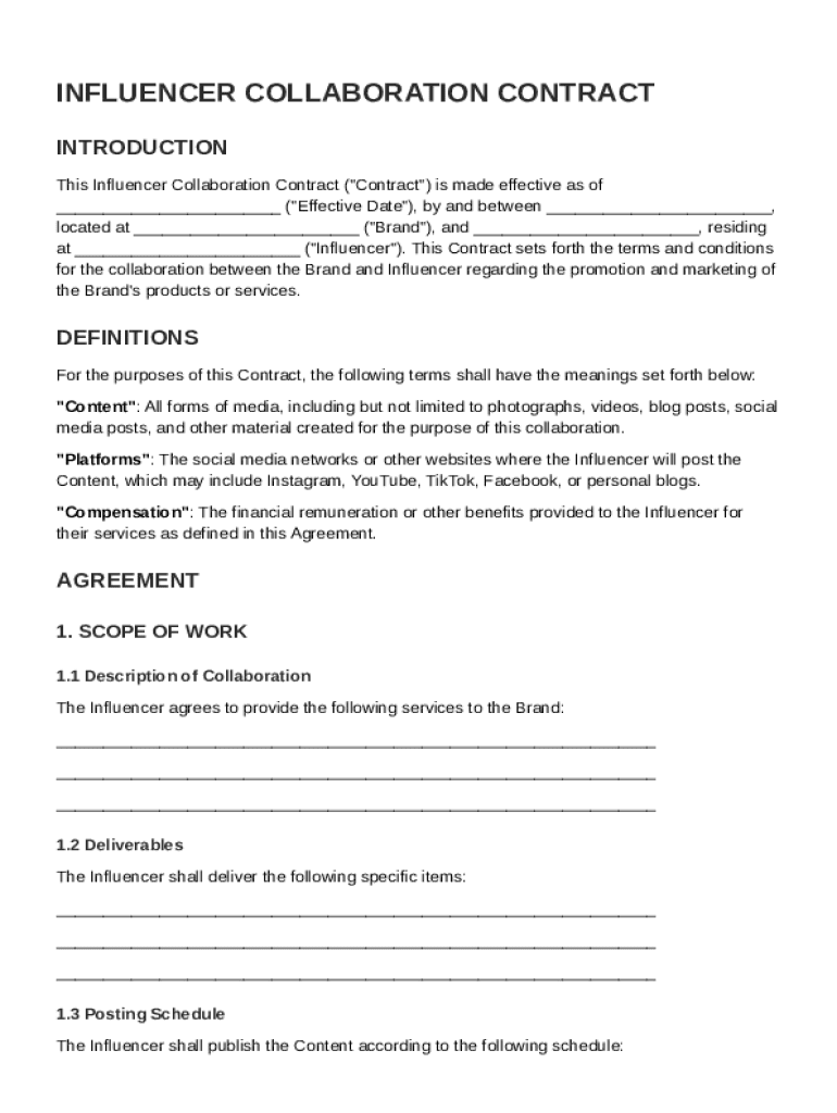 Influencer Collaboration Contract Template Form - Fill Online ...