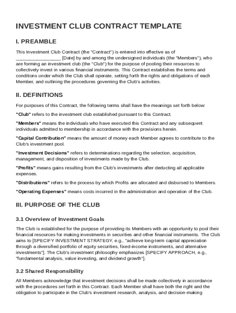 Investment Club Contract Template: Fill out & sign online | DocHub