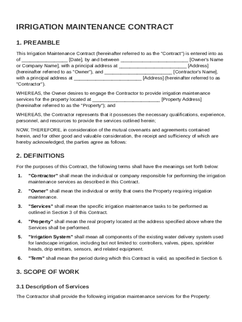 Irrigation Maintenance Contract Template Form - Fill Online, Printable ...