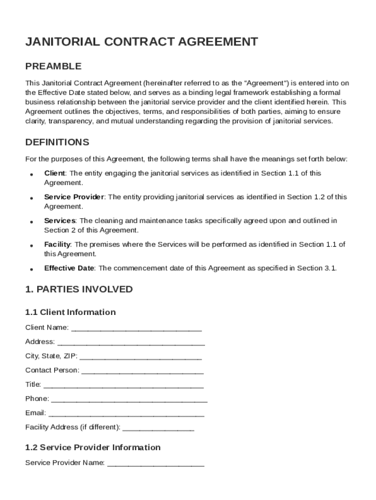 Janitorial Contract Template: Fill out & sign online | DocHub