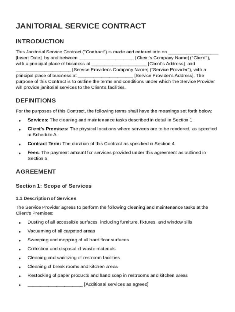 Janitorial Service Contract Template: Fill out & sign online | DocHub