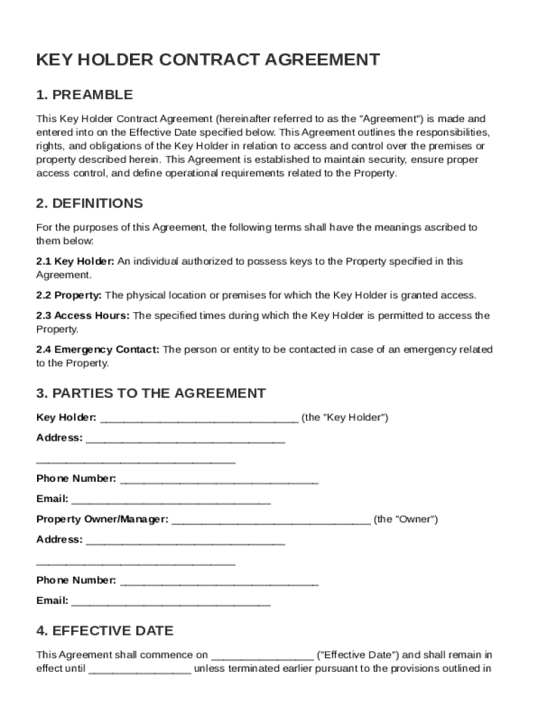 Key Holder Contract Template: Fill out & sign online | DocHub
