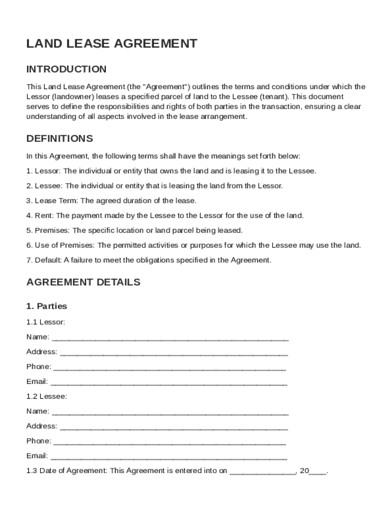Land Lease Contract Template: Fill out & sign online | DocHub