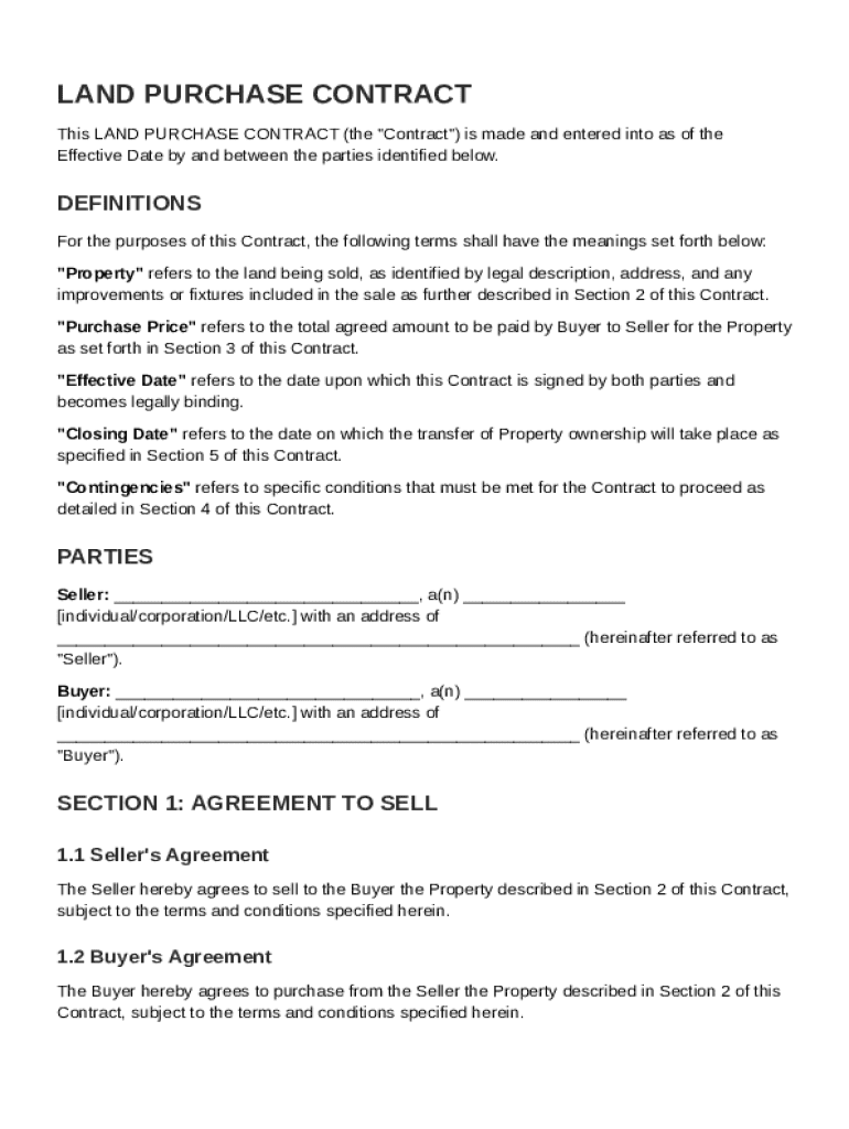 Land Purchase Contract Template: Fill out & sign online | DocHub
