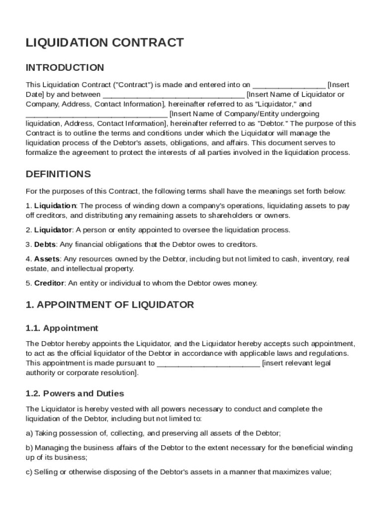 Liquidation Contract Template Form - Fill Online, Printable, Fillable ...