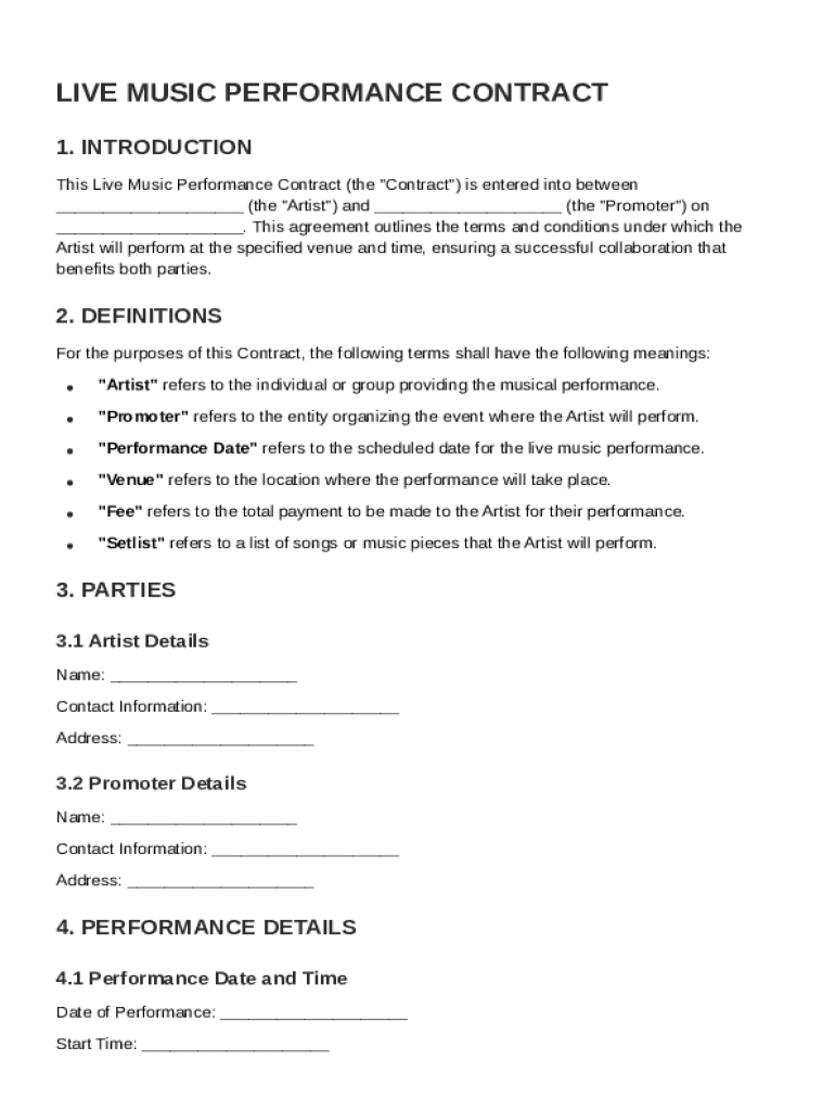 Live Music Performance Contract Template: Fill out & sign online | DocHub