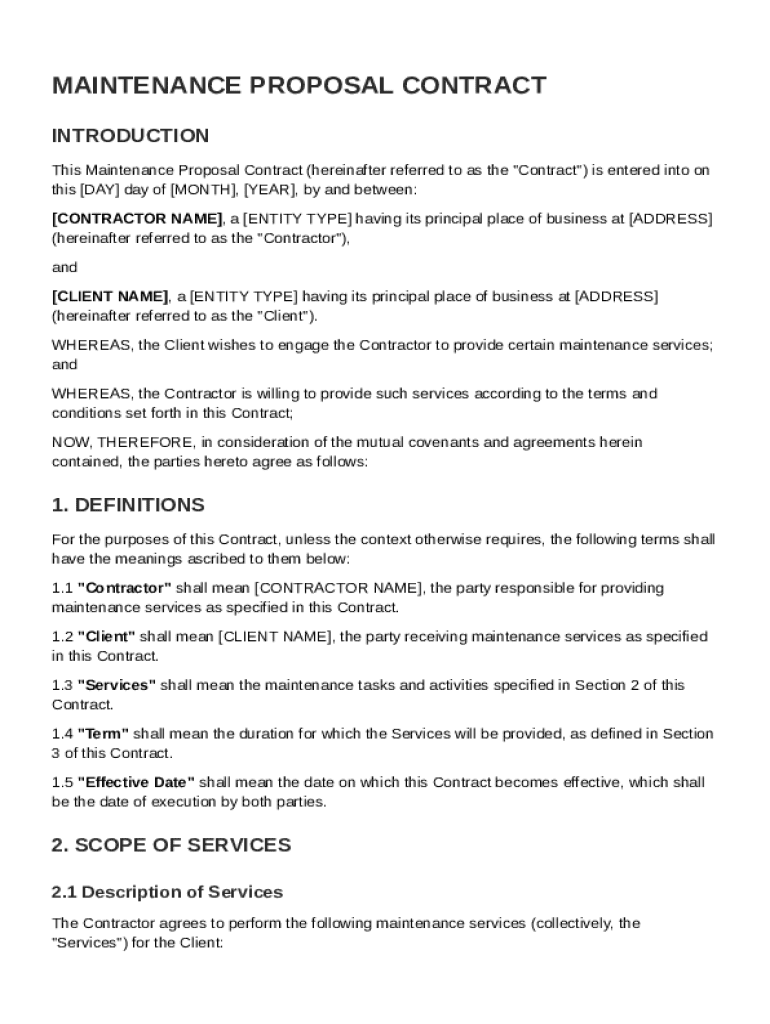 Maintenance Proposal Contract Template: Fill out & sign online | DocHub