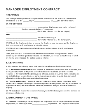Manager Employment Contract Template - Fill and Sign Printable Template ...