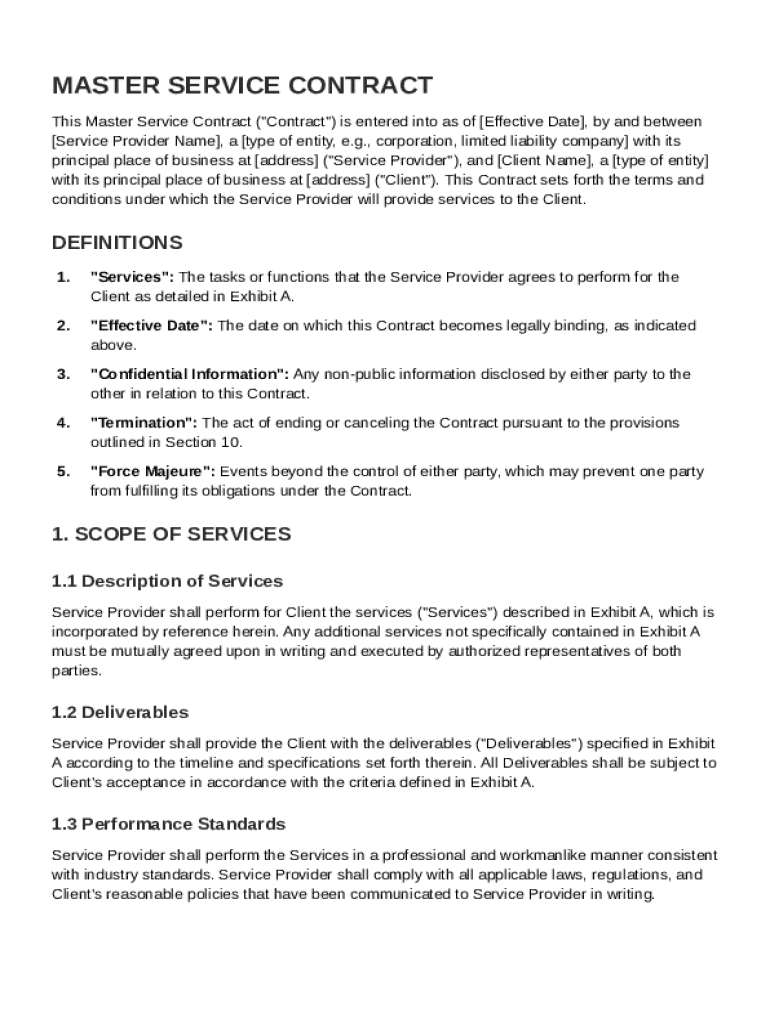 Master Service Contract Template Form - Fill Online, Printable ...