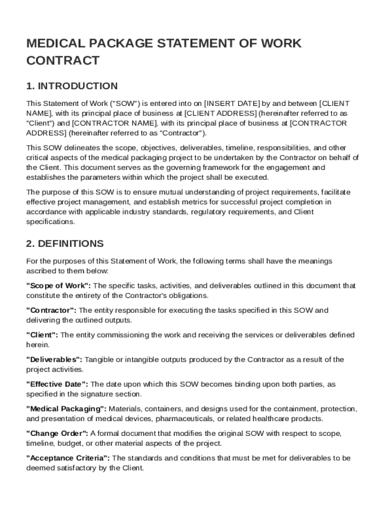 Medical Packag Statement Of Work Contract Template: Fill out & sign ...