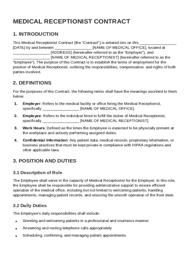 Medical Receptionist Contract Template: Fill out & sign online | DocHub