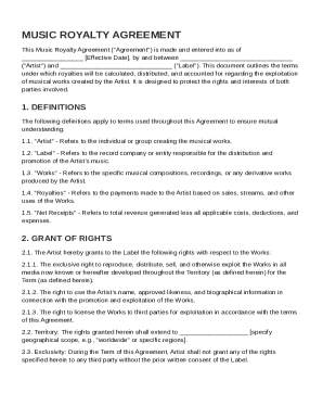 Music Royalty Contract Template Form - Fill Online, Printable, Fillable ...