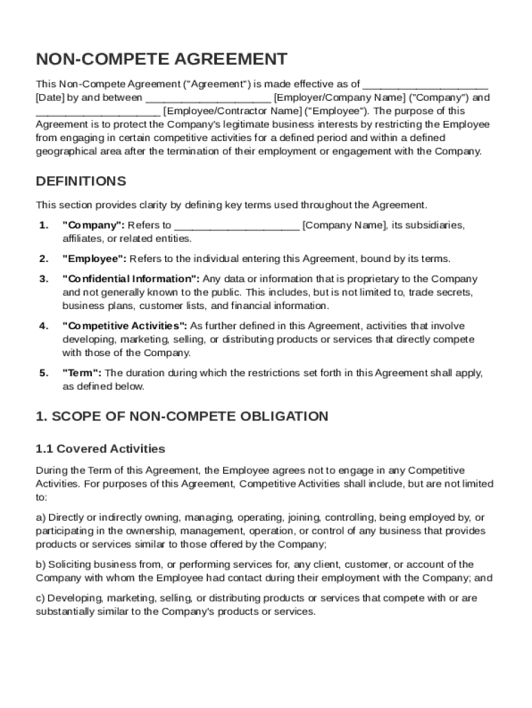 Fillable Online Non Compete Contract Template Fax Email Print - pdfFiller