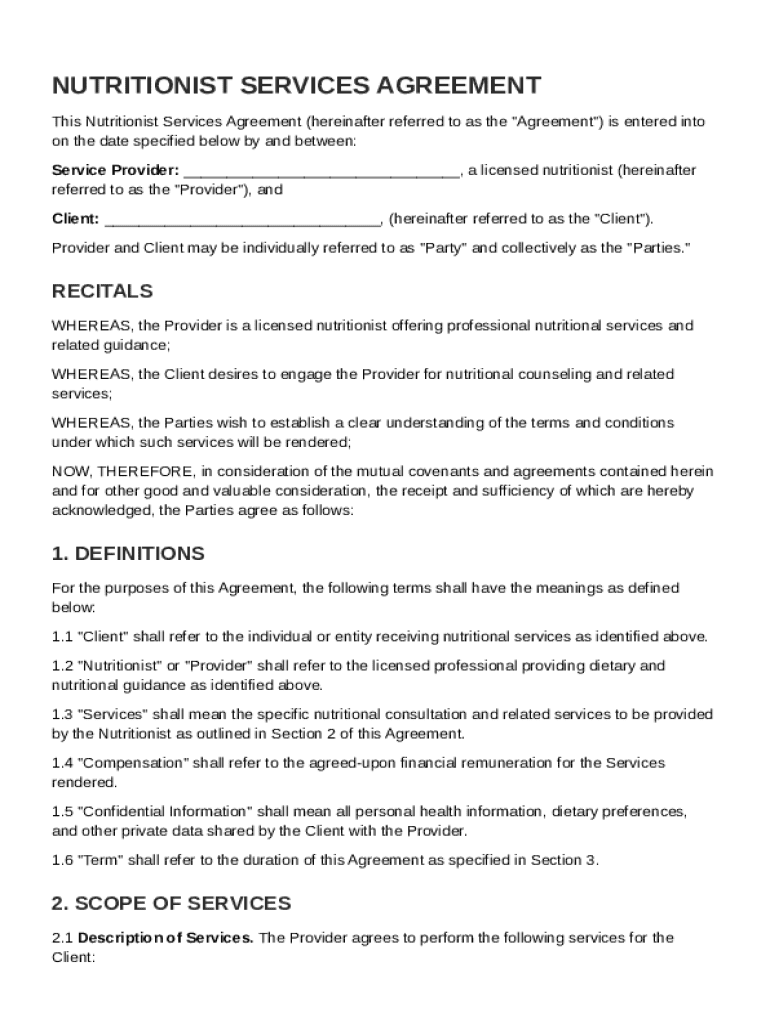 Nutritionist Contract Template: Fill out & sign online | DocHub