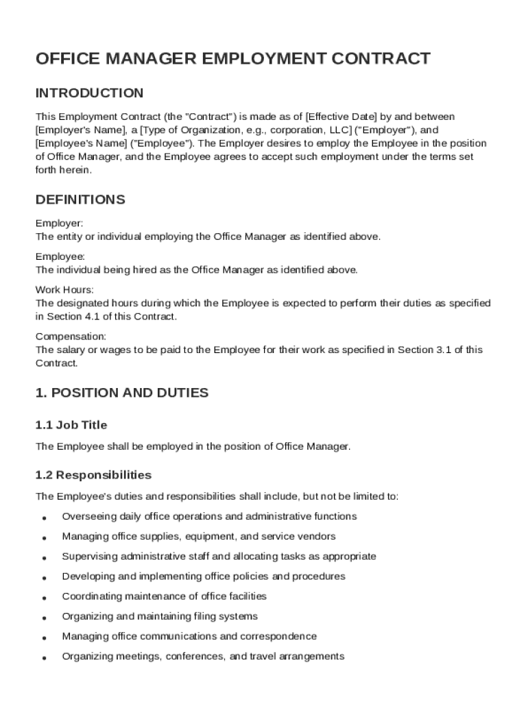 Office Manager Contract Template: Fill out & sign online | DocHub