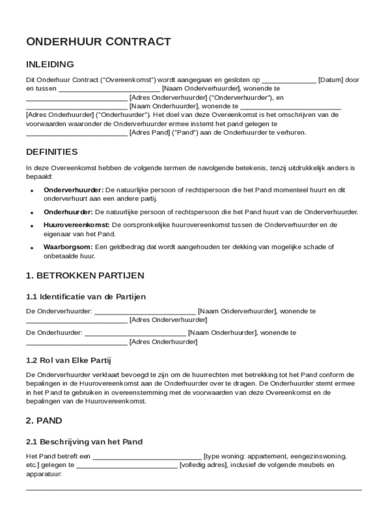 Onderhuur Contract Template Form - Fill Online, Printable, Fillable ...
