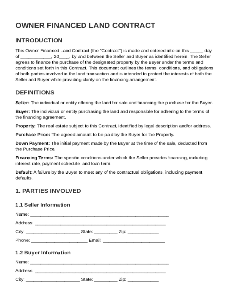 Owner Financed Land Contract Template: Fill out & sign online | DocHub
