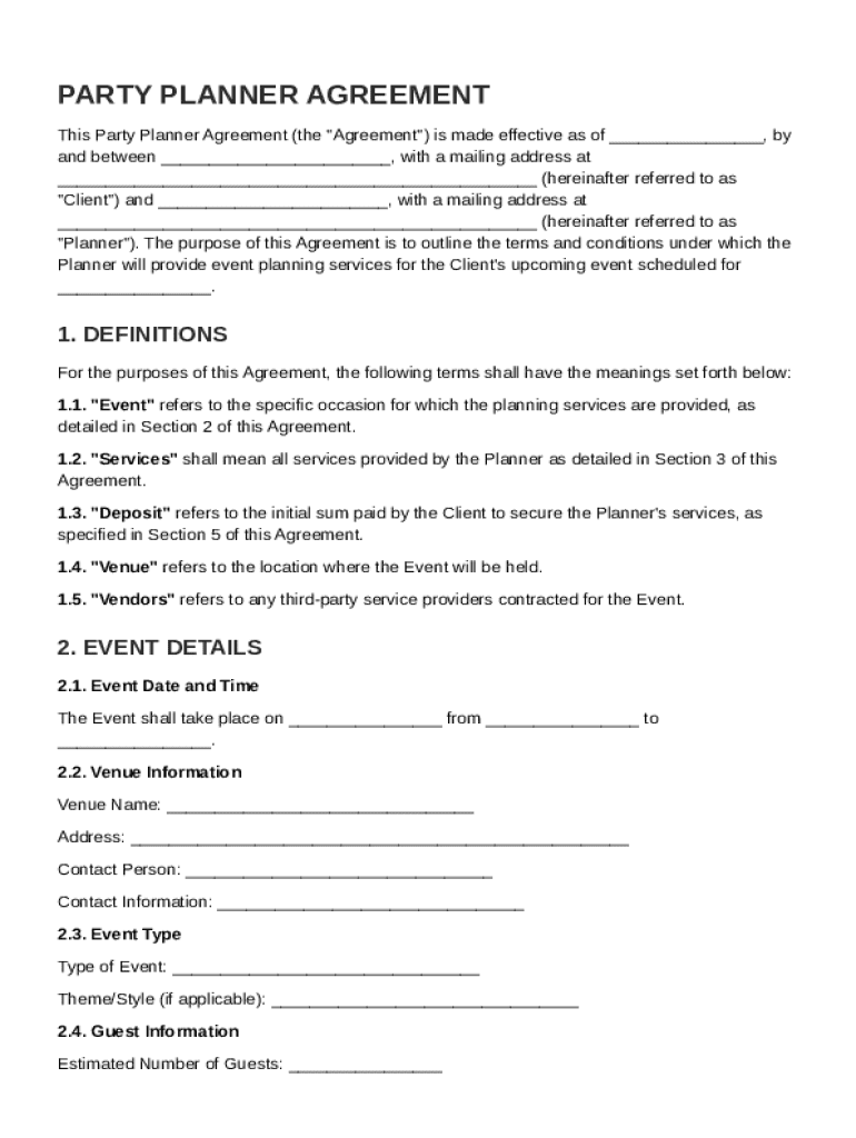 Party Planner Contract Template: Fill out & sign online | DocHub